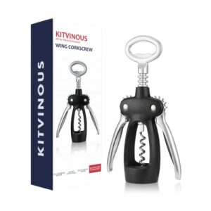 kitvinous wine opener, premium wing corkscrew with no-stick worm, multi-functional wine bottle opener for wine and beer bottles, upgraded