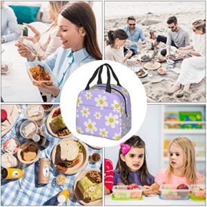 Lunch Bag White Daisy Flower Purple Insulated Lunch Box Reusable Bags Meal Portable Container Tote For WomenTravel Work Picnic Boxes