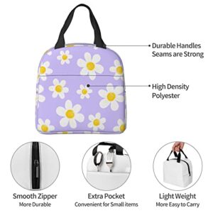 Lunch Bag White Daisy Flower Purple Insulated Lunch Box Reusable Bags Meal Portable Container Tote For WomenTravel Work Picnic Boxes