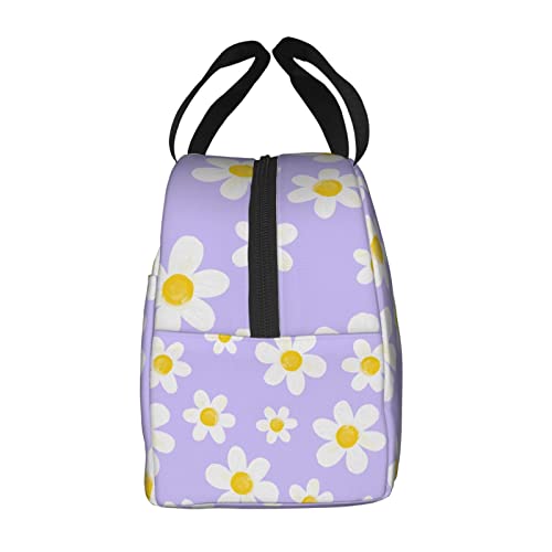 Lunch Bag White Daisy Flower Purple Insulated Lunch Box Reusable Bags Meal Portable Container Tote For WomenTravel Work Picnic Boxes