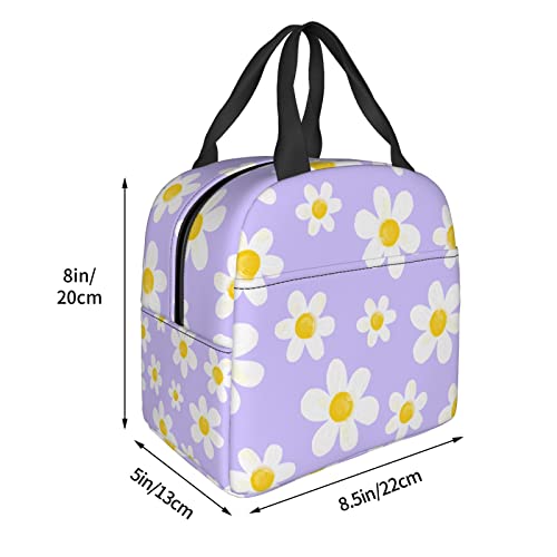 Lunch Bag White Daisy Flower Purple Insulated Lunch Box Reusable Bags Meal Portable Container Tote For WomenTravel Work Picnic Boxes