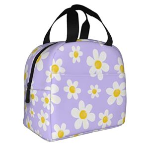 Lunch Bag White Daisy Flower Purple Insulated Lunch Box Reusable Bags Meal Portable Container Tote For WomenTravel Work Picnic Boxes