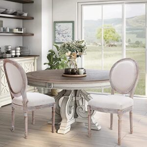 COLAMY French Country Dining Chairs Set of 2, Upholstered Farmhouse Dining Room Chairs with Round Back, Solid Wood Legs, Accent Side Chairs for Kitchen/Living Room/Bedroom- Classic Beige