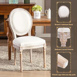 COLAMY French Country Dining Chairs Set of 2, Upholstered Farmhouse Dining Room Chairs with Round Back, Solid Wood Legs, Accent Side Chairs for Kitchen/Living Room/Bedroom- Classic Beige