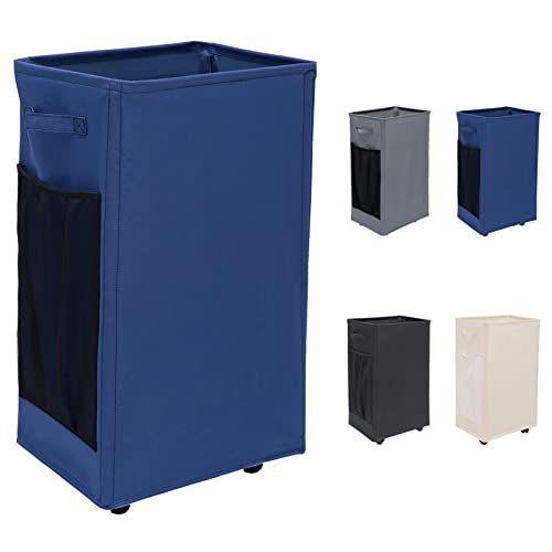 Winghin 84L Rolling Laundry Basket Corner Fitted Large Laundry Hamper with Wheels Collapsible Clothes Hamper Tall Laundry Storage Cart Foldable Clothes Organizer For Home House Office (Blue)