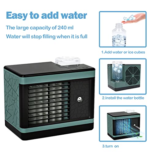 Portable Air Conditioner Fan, HITNEXT Personal Evaporative Air Cooler USB Arctic Fresh Air Fan with Humidifier, 3 Speeds & 7 Colors Lights for Bedroom, Office, Car, Living Room, Desk