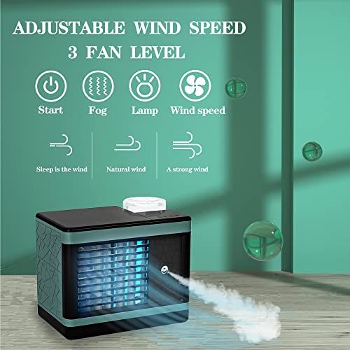 Portable Air Conditioner Fan, HITNEXT Personal Evaporative Air Cooler USB Arctic Fresh Air Fan with Humidifier, 3 Speeds & 7 Colors Lights for Bedroom, Office, Car, Living Room, Desk