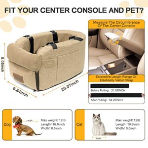 Yokee Dog Car Seat for Small Dogs-Pet Seats Dogs Up to 12 IB, Console Pet with Storage Pocket, Interactive Center Fit Single/Double Door Armrest, Khaki YG003-KK