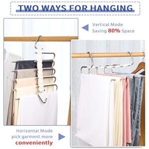 Pants Hangers Space Saving, 4 Pack Non-Slip Pants Rack Hanger Organizer for Closet, Stainless Steel Multiple Layers Multifunctional Pants Organizer for Clothes, Pants, Jeans, Scarf, Trousers