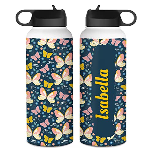 winorax Personalized Butterfly Water Bottle For Kids Boys Toddler Teen Stainless Steel Insulated Sports Bottles 12oz 18oz 32oz Birthday Christmas Back To School Gifts Custom Travel Cup