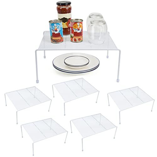 Set of 6 Mesh Kitchen Shelves Cabinet Storage Shelf Rack (13.1 x 10.2 Inch) ，Kitchen Bathroom Pantry Cupboard Desk Home Office, Fridge, Cabinet, Bathroom Cupboard, Non-slip Plastic Feet (White)