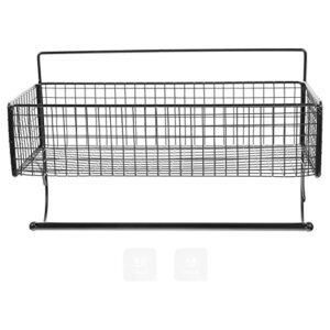 hemoton bathroom towel rack grid basket: wall wire basket with towel bar wall organizer shelf iron towel holder for home office wall storage