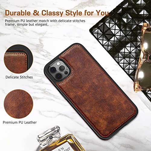 LOHASIC for iPhone 14 Pro Leather Case Compatible with Magsafe, Slim Luxury PU Non-Slip Grip Rugged Bumper Shockproof Full Body Protective Cover Phone Cases for iPhone 14 Pro 5G 6.1" (2022) - Brown