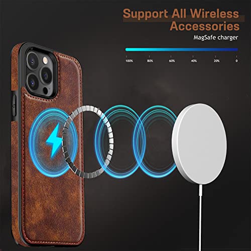 LOHASIC for iPhone 14 Pro Leather Case Compatible with Magsafe, Slim Luxury PU Non-Slip Grip Rugged Bumper Shockproof Full Body Protective Cover Phone Cases for iPhone 14 Pro 5G 6.1" (2022) - Brown