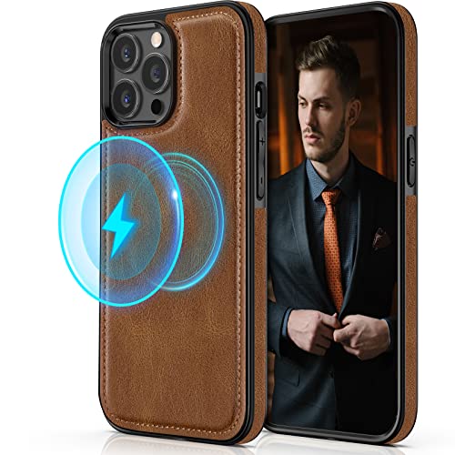 LOHASIC Compatible with Mag-Safe for iPhone 14 Pro Max Case, 2022 Classy Leather Magnets Soft Back Cover Shockproof Protective Phone Cases for iPhone 14 Pro Max 6.7 inch - Brown