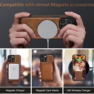 LOHASIC Compatible with Mag-Safe for iPhone 14 Pro Max Case, 2022 Classy Leather Magnets Soft Back Cover Shockproof Protective Phone Cases for iPhone 14 Pro Max 6.7 inch - Brown