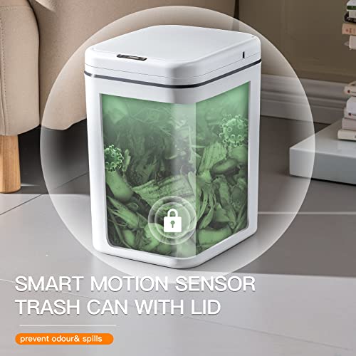 Bathroom Trash Can, 2.8 Gallon Motion Sensor Trash Can,13L Automatic Touchless Garbage Can with Smart Lid, Waterproof Trash Bin, Eletric Waste Bins for Office,Bedroom, Kitchen,Living Room, White