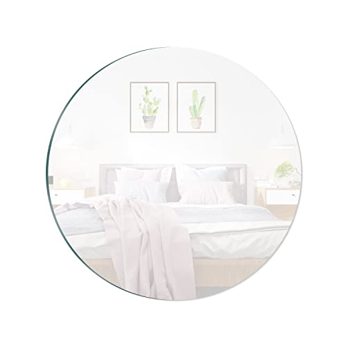 QEEYON 12'' Round Self Adhesive Circle Glass Mirror HD Large Makeup Mirror Frameless Decoration Wall Mirror for Bathroom, Bedroom, Living Room, Door etc