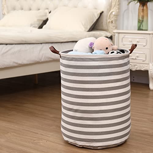 Freestanding Laundry Basket, 63L Freestanding Waterproof Clothes Basket, Collapsible Round Bohemia Storage Organizer with Leather Handles for Dirty Clothes, Home Storage (Grey)