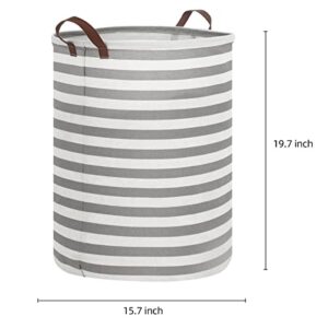 Freestanding Laundry Basket, 63L Freestanding Waterproof Clothes Basket, Collapsible Round Bohemia Storage Organizer with Leather Handles for Dirty Clothes, Home Storage (Grey)