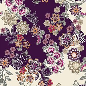 texco inc floral ethnic design printed dty 92% polyester 8% spandex double-sided brushed, eggplant gold 3 yards