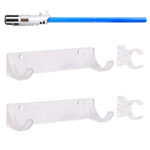 lekusha horizontal lightsaber wall mount holder light saber display rack hook stand, compatible for any lightsaber, clear pack of 2