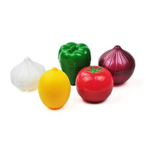 xiyuan 5pack fruit and vegetable storage containers set,green pepper saver, onion and garlic storage container tomato and lemon keeper, refrigerator vegetable crisper food storage containers holder