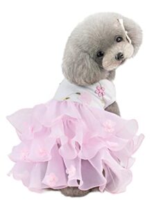 qwinee dog dresses pets flower mesh dog tutu dress birthday wedding party dog clothes for cat puppy small medium dog pink s