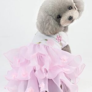 QWINEE Dog Dresses Pets Flower Mesh Dog Tutu Dress Birthday Wedding Party Dog Clothes for Cat Puppy Small Medium Dog Pink L