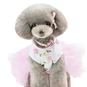 QWINEE Dog Dresses Pets Flower Mesh Dog Tutu Dress Birthday Wedding Party Dog Clothes for Cat Puppy Small Medium Dog Pink L