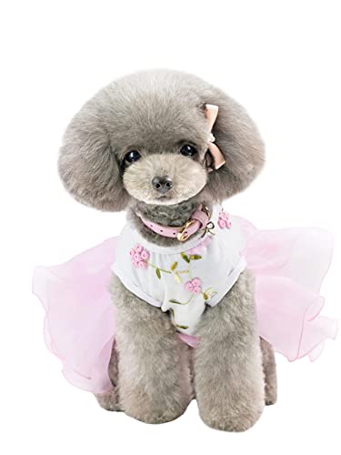 QWINEE Dog Dresses Pets Flower Mesh Dog Tutu Dress Birthday Wedding Party Dog Clothes for Cat Puppy Small Medium Dog Pink L