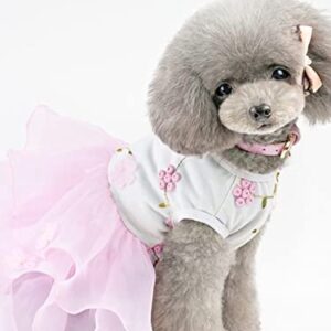 QWINEE Dog Dresses Pets Flower Mesh Dog Tutu Dress Birthday Wedding Party Dog Clothes for Cat Puppy Small Medium Dog Pink L