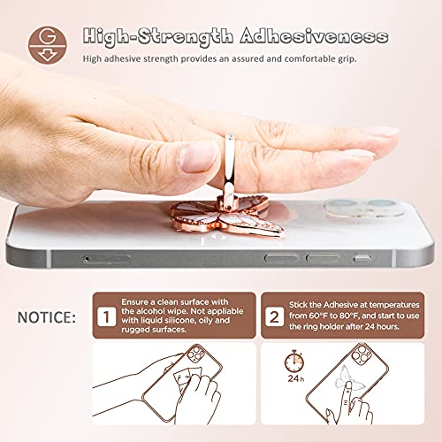 Butterfly Cell Phone Ring Holder Stand, 360°Rotation Metal Finger Kickstand, Compatible with iPhone, Samsung Galaxy, and Smartphone (Silver Purple Clear)