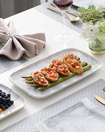 MALACASA Serving Platter, 12in Porcelain Serving Dishes, Rectangular Serving Tray for Entertaining Parties, Platters for Serving Food, Sushi, Appetizer, Dessert, 11.9x7.1, Set of 4, Series PLAT-GREY