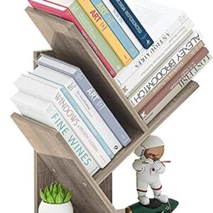 ZRWD Tree Bookshelf, 3-Tier Book Storage Organizer Shelves Floor Standing Bookcase, Wood Storage Rack for Office Home School Shelf Display for Cd/Magazine（French Oak Grey）