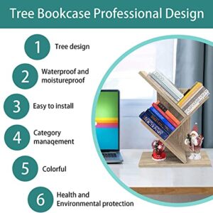 ZRWD Tree Bookshelf, 3-Tier Book Storage Organizer Shelves Floor Standing Bookcase, Wood Storage Rack for Office Home School Shelf Display for Cd/Magazine（French Oak Grey）