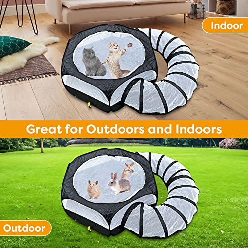 Small Animal Playpen Guinea Pig Cage Rabbit Pet with Tunnel Breathable&Transparent Pop Open Indoor Outdoor Exercise Portable Yard Fence with Top Cover for Cats,Bunny,Hamster,Hedgehog Pet,Chinchillas