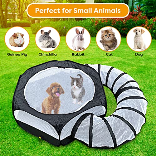 Small Animal Playpen Guinea Pig Cage Rabbit Pet with Tunnel Breathable&Transparent Pop Open Indoor Outdoor Exercise Portable Yard Fence with Top Cover for Cats,Bunny,Hamster,Hedgehog Pet,Chinchillas