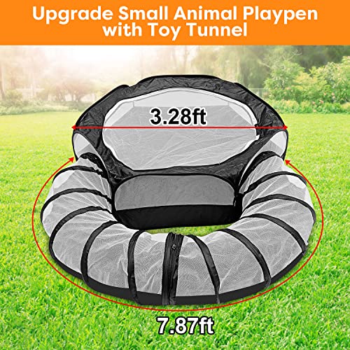 Small Animal Playpen Guinea Pig Cage Rabbit Pet with Tunnel Breathable&Transparent Pop Open Indoor Outdoor Exercise Portable Yard Fence with Top Cover for Cats,Bunny,Hamster,Hedgehog Pet,Chinchillas