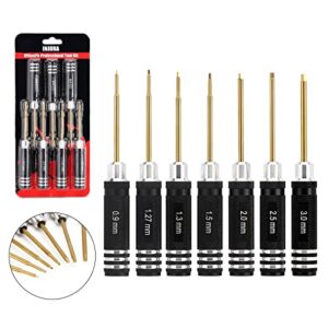 injora 7 pcs rc hex screw driver set, small allen wrenches sets 0.9, 1.27, 1.3, 1.5, 2.0, 2.5, 3.0mm hexagon screwdriver wrenches, rc car repair tool kit for rc model car boat helicopter