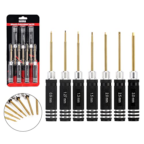 INJORA 7 PCS RC Hex Screw Driver Set, Small Allen Wrenches Sets 0.9, 1.27, 1.3, 1.5, 2.0, 2.5, 3.0mm Hexagon Screwdriver Wrenches, RC Car Repair Tool Kit for RC Model Car Boat Helicopter