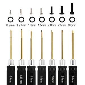 INJORA 7 PCS RC Hex Screw Driver Set, Small Allen Wrenches Sets 0.9, 1.27, 1.3, 1.5, 2.0, 2.5, 3.0mm Hexagon Screwdriver Wrenches, RC Car Repair Tool Kit for RC Model Car Boat Helicopter