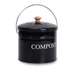 candco compost bin for kitchen counter, 1 gallon compost bucket for kitchen, compost container with lid, indoor compost bin, includes charcoal filter (black)