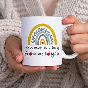 Qsavet This Mug is A Hug from Me to You, Thinking of You, Rainbow Mug, Funny Birthday Gift, Christmas Gift, Mom Gift, Encouragement, Novelty Coffee Mug for Mom, Dad, Wife, Husband, Coworker - 11oz