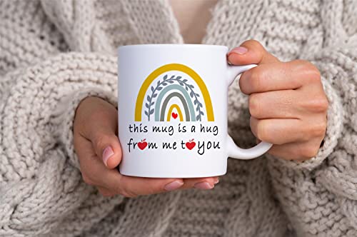 Qsavet This Mug is A Hug from Me to You, Thinking of You, Rainbow Mug, Funny Birthday Gift, Christmas Gift, Mom Gift, Encouragement, Novelty Coffee Mug for Mom, Dad, Wife, Husband, Coworker - 11oz