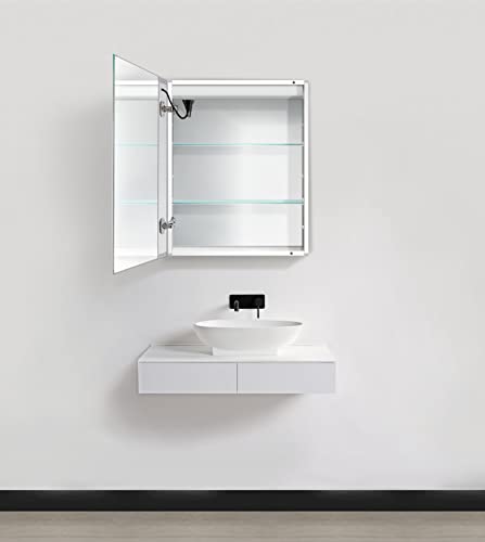 Glamms LED Medicine Cabinet 24 Inch X 30 Inch | Recessed or Surface Mount Mirror Cabinet w/Dimmer & Defogger