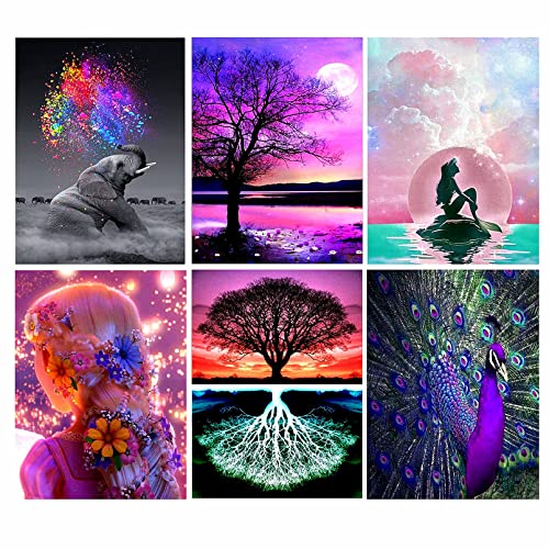 Hha&Ptj Diamond Painting Kits for Adults, Diamond Art Kits for Beginners, DIY Paint with Round Diamonds Dots, 5D Full Drill Gem Arts Crafts for Wall Decor, Gifts 6 Packs(12x16in)