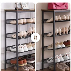 Kavonty Shoe Rack 5 Tier,Shoe Rack Organizer for Closet Entryway with Storage Shelves and Spacious Top,20-25 Pairs Shoes，Shoe Shelf, Steel Frame,Industrial, Rustic Brown and Black