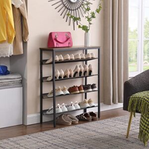 Kavonty Shoe Rack 5 Tier,Shoe Rack Organizer for Closet Entryway with Storage Shelves and Spacious Top,20-25 Pairs Shoes，Shoe Shelf, Steel Frame,Industrial, Rustic Brown and Black