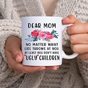 Qsavet Mom No Matter What/Ugly Children Funny Coffee Mug, Mothers Day Gifts for Mom, Gag Gifts for Mom from Kids, Birthday Gifts for Mother, Gift Idea for Mom from Daughter, Son - 11oz Novelty Cup